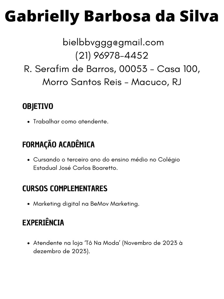 CV-Gabrielly Barbosa Da Silva 2 | PDF
