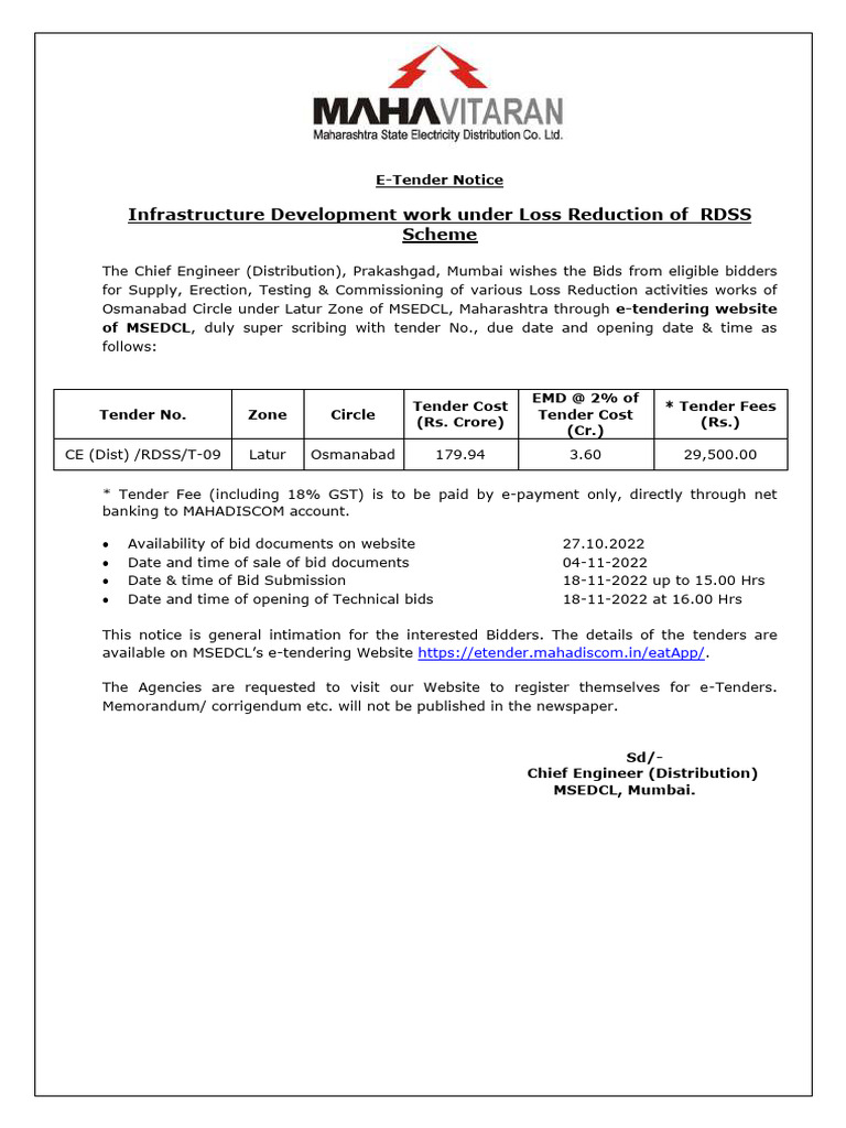 E-Tender for Loss Reduction in Osmanabad | PDF | Business | Computers