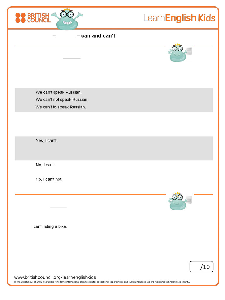 Grammar Practice Modals Can and Cant Final | PDF