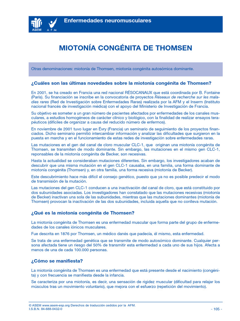 Miotonía Congénita de Thomsen | PDF