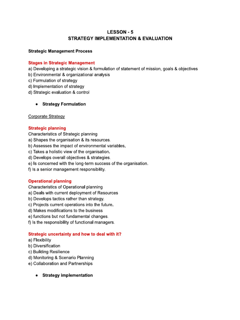 E. Ch-5 SM Strategic Implementation and Evaluation | PDF