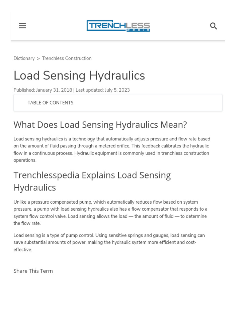What Is Load Sensing Hydraulics - Definition From Trenchlessped | PDF