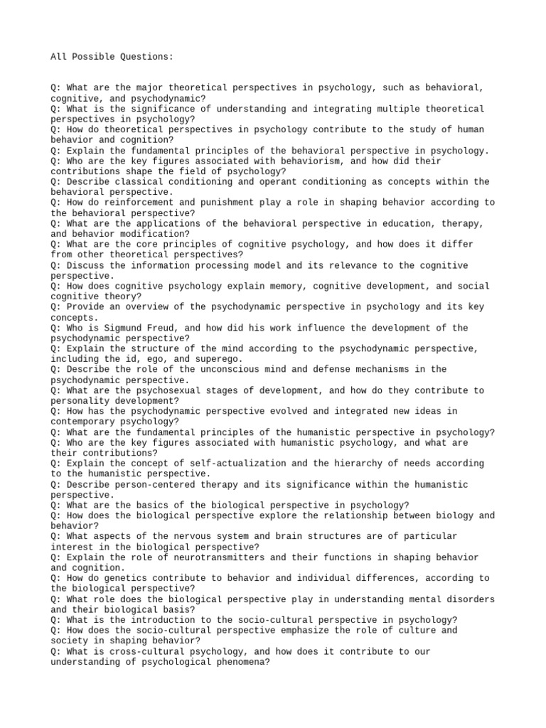 Major Theoretical Perspectives in Psychology | PDF