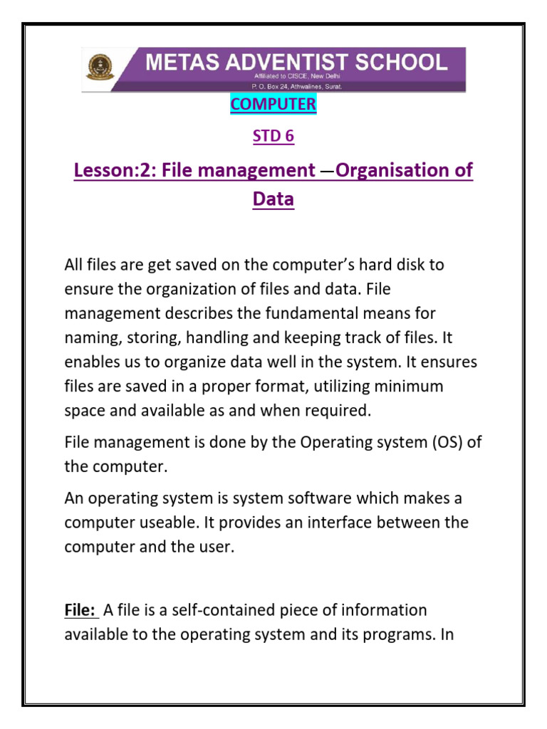 VI STD Computer LN 2 File Management | PDF