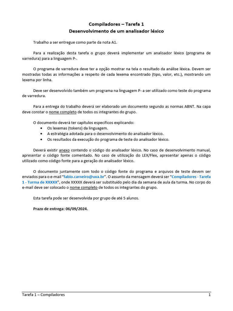 Tarefa 1 - Compiladores | PDF