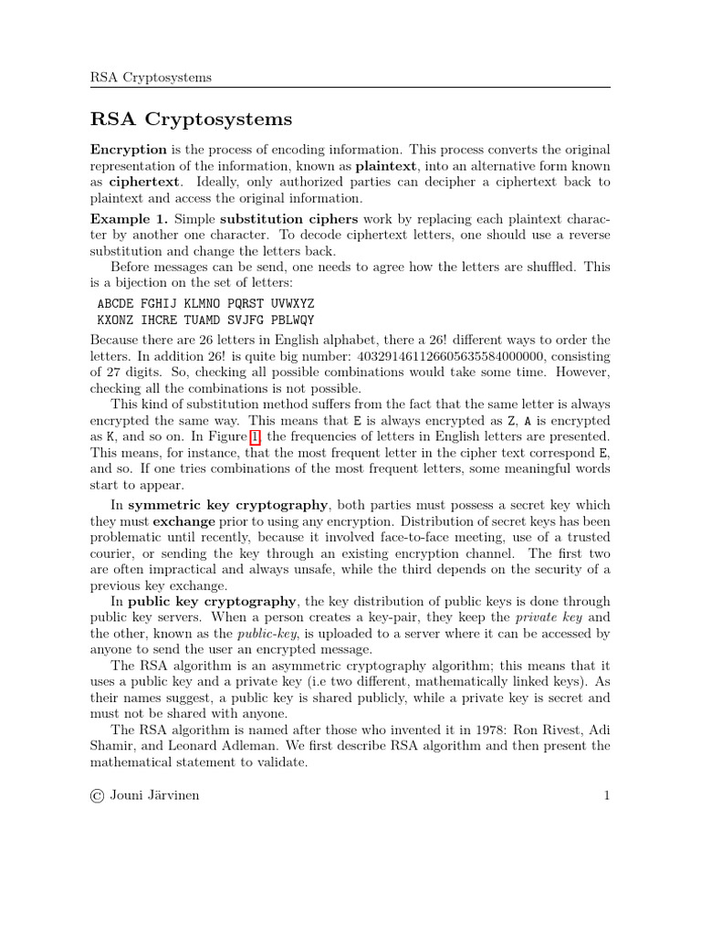 Lecture7 - RSA Cryptosystem | PDF