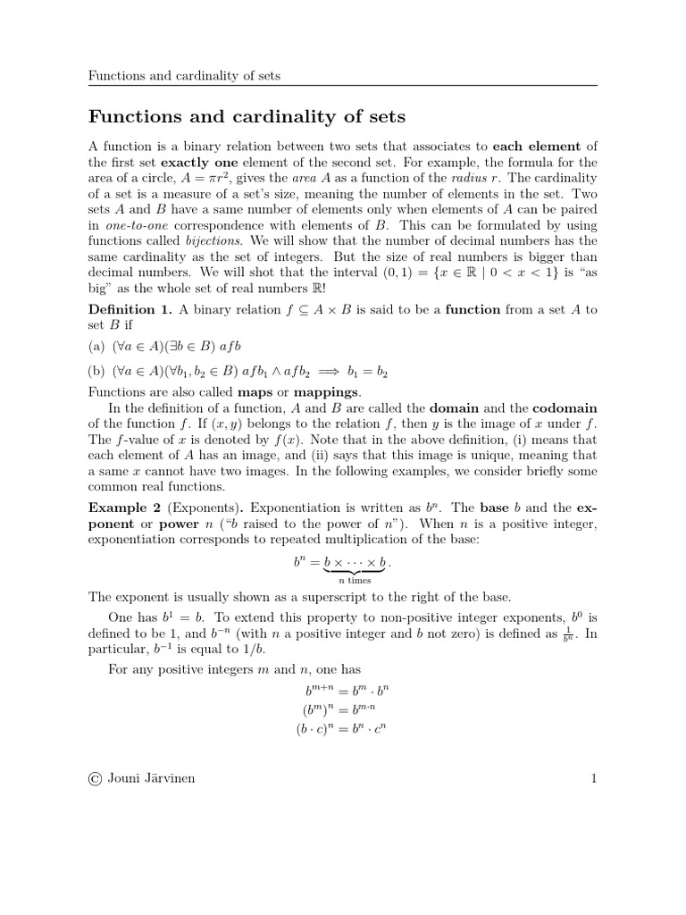 Lecture4 - Functions and Cardinality of Sets | PDF