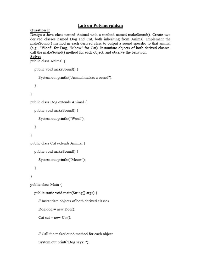 Polymorphism in JAVA Lab | PDF