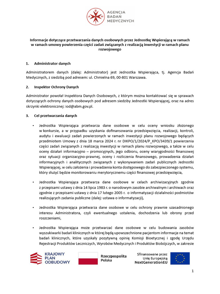 Zal NR 15 Do Regulaminu - Informacje Do Wniosku Dot. Przetwarzania Danych Osob. Przez ABM | PDF