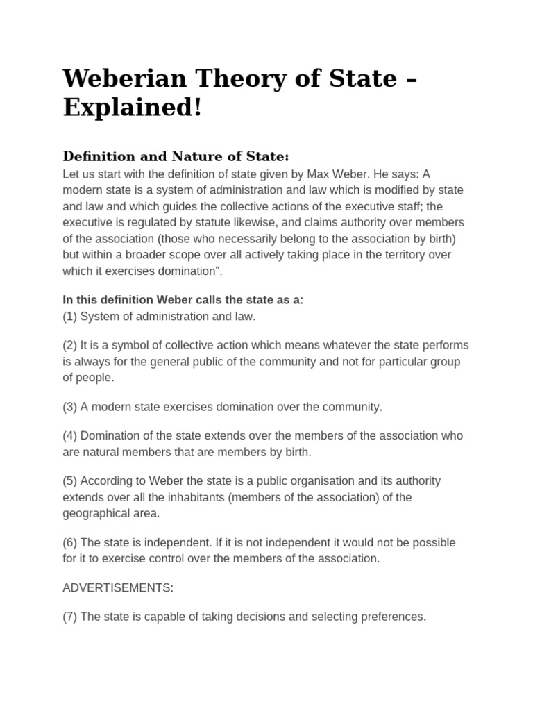 Weberian Theory of State | PDF