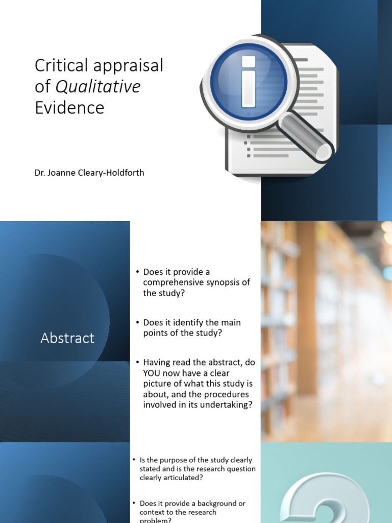 Critical Appraisal of Qualitative Research - 2024 - JCH | PDF