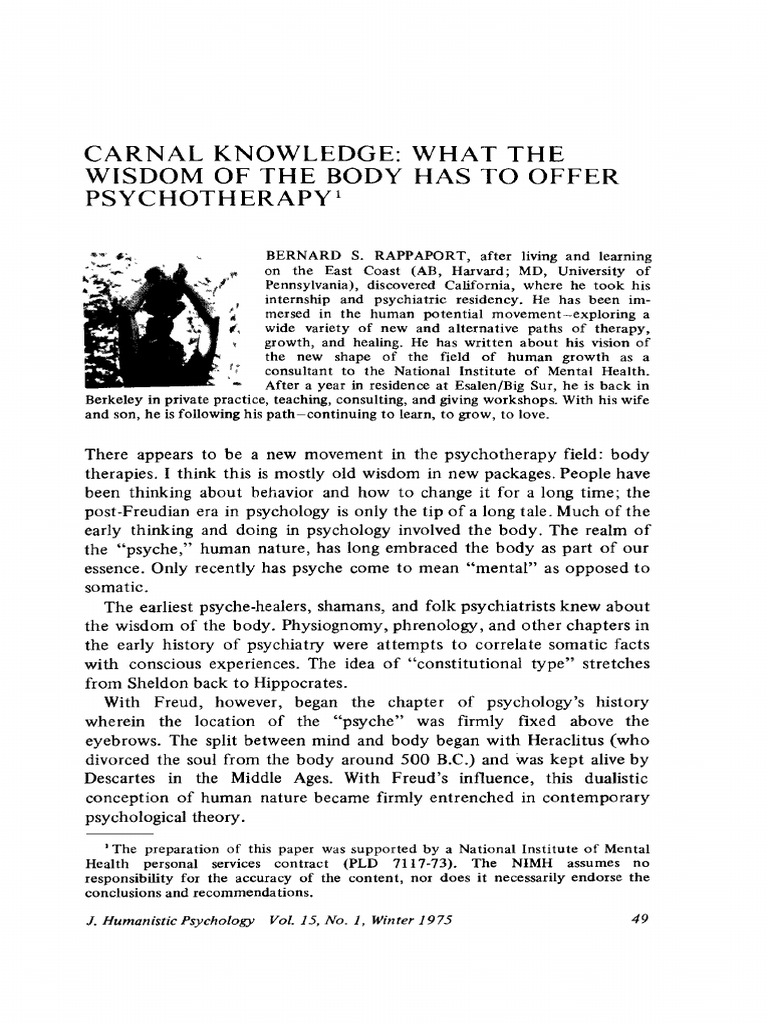 1975 Carnal Knowledge What The Wisdom of The Body Has To Offer ...