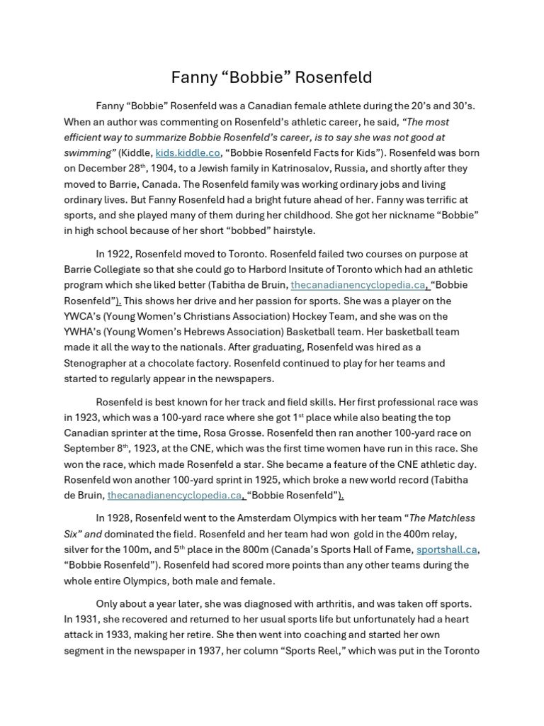 Fanny Bobbie Rosenfeld - San Taju Ninan | PDF