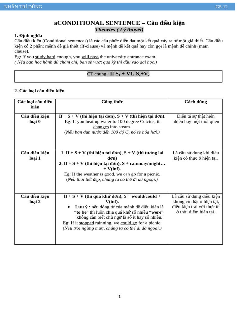 Conditional Sentence GS - 12 | PDF