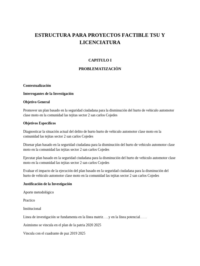 Estructura Proyecto Factible Tsu y Licenciatura | PDF