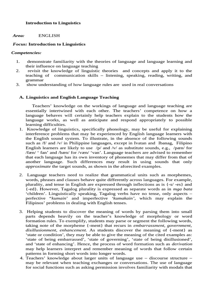 Intro To Linguistics | PDF | Word | Language Arts & Discipline