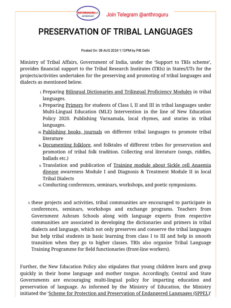 Preservation of Tribal Languages-copy | PDF