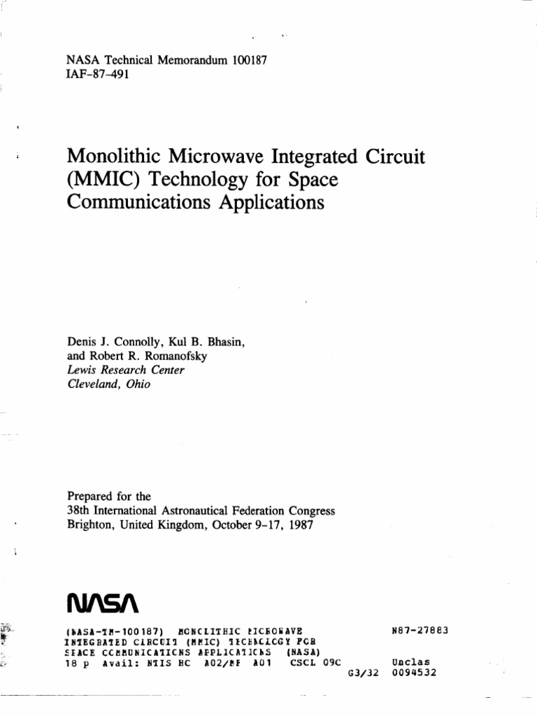Monolithic Microwave Integrated Circuit (MMIC) Technology For Space ...