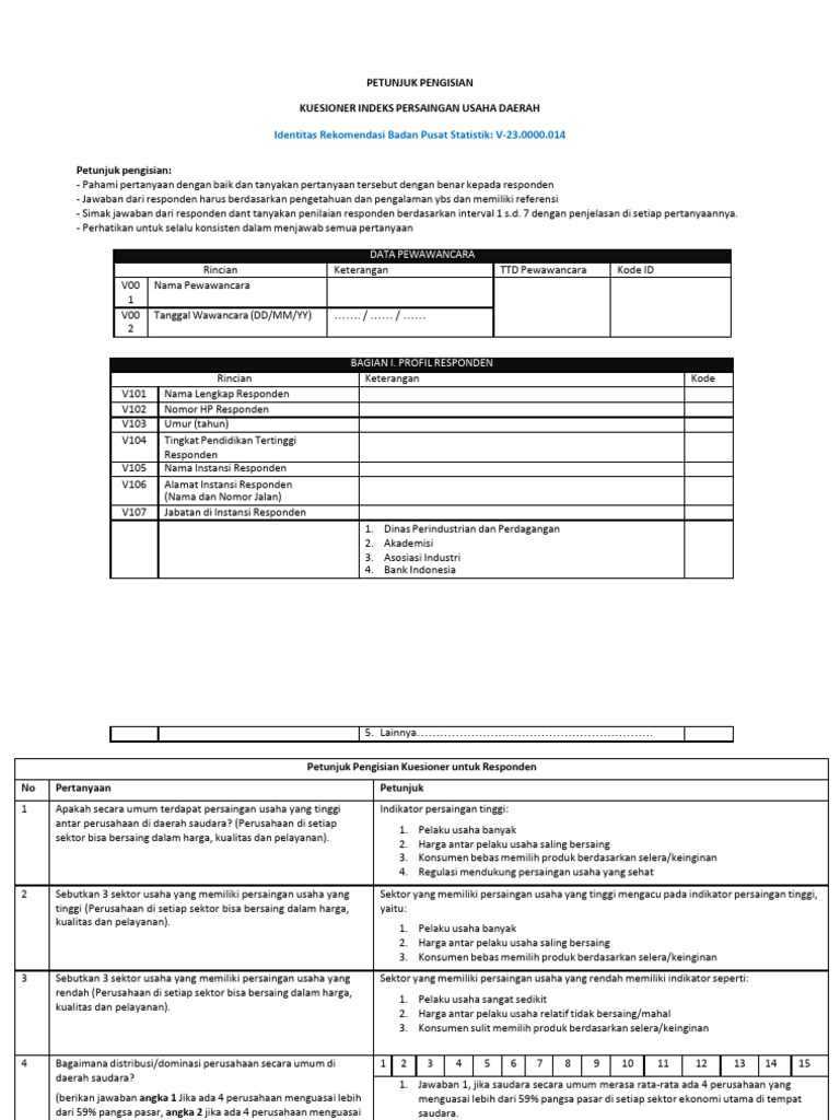 Petunjuk Pengisian Kuesioner 2024 | PDF