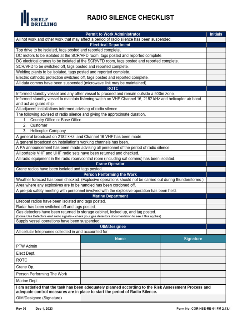 Radio Silence Checklist 1DEC23 | PDF