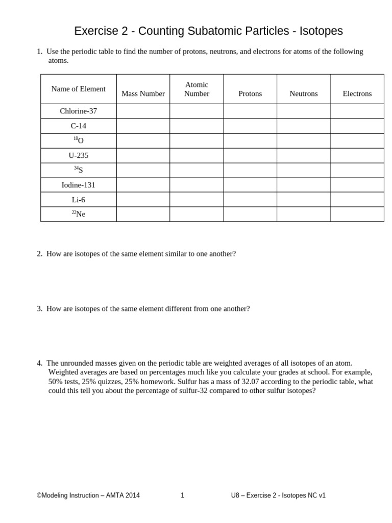 07 - U8 Exercise 2 - Isotopes | PDF | Teaching Methods & Materials | Science & Mathematics