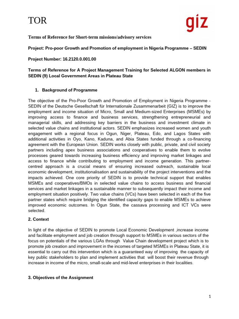 Tor Project Management Training For Algon Plateau State Updated | PDF