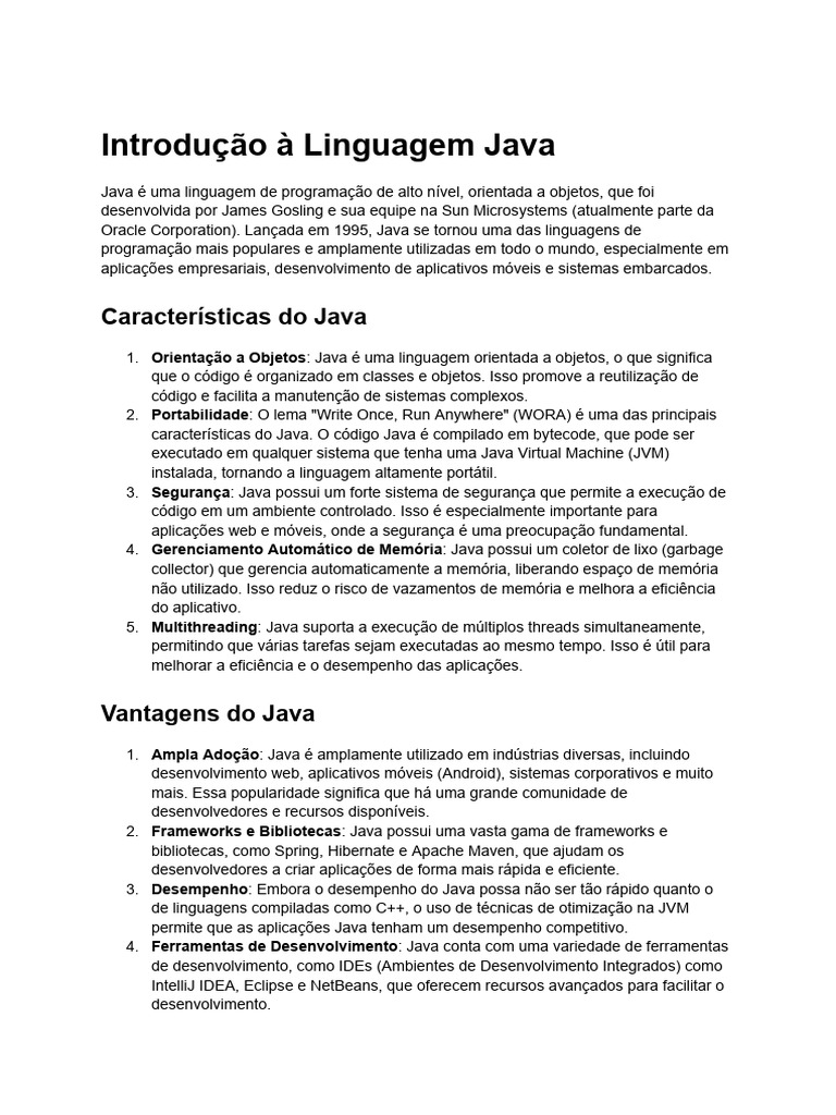 Introdução À Linguagem Java | PDF