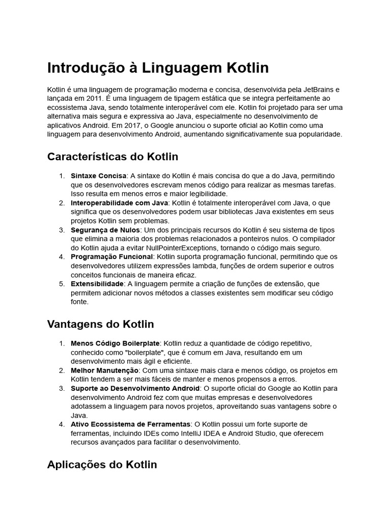 Introdução À Linguagem Kotlin | PDF