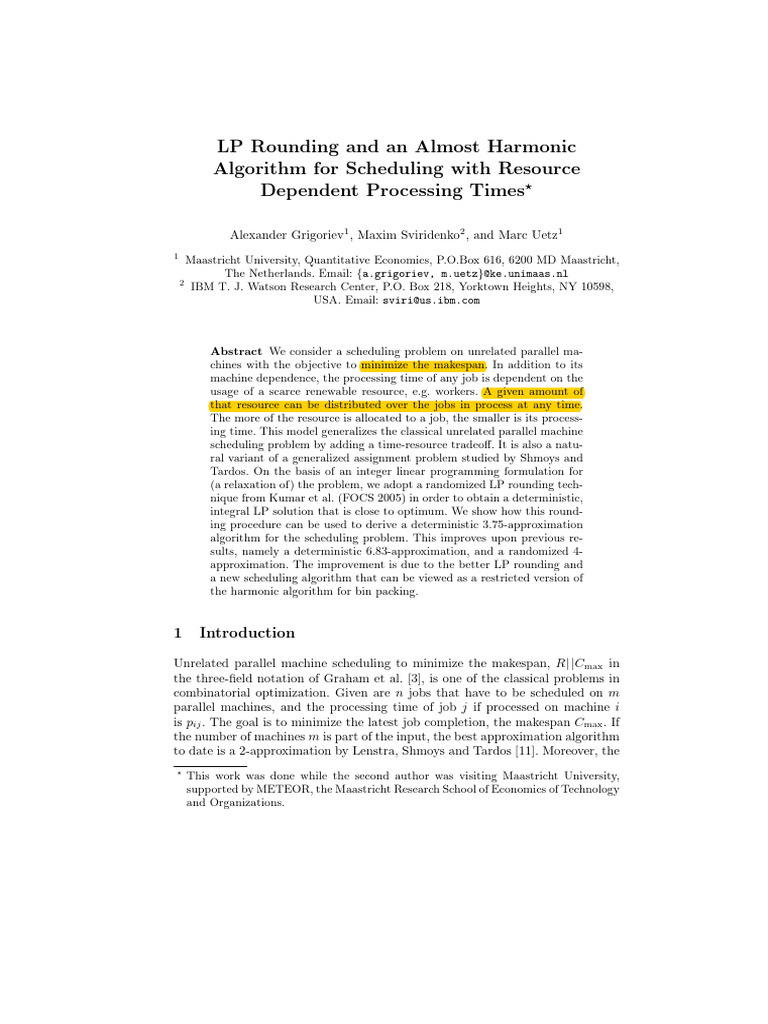 2006 - Grigoriev - LP Rounding and An Almost Harmonic Algorithm For Scheduling With Resource ...