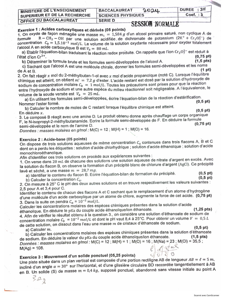 Bac D - Physique-Togo 2024 | PDF