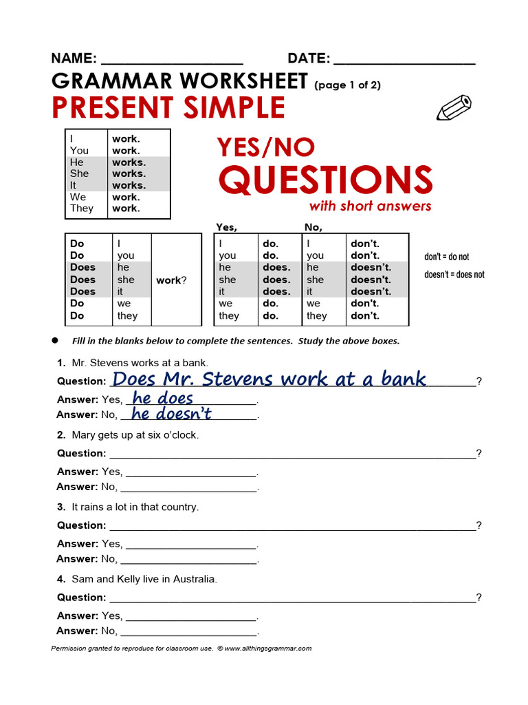 6. simple present questions yes no | PDF