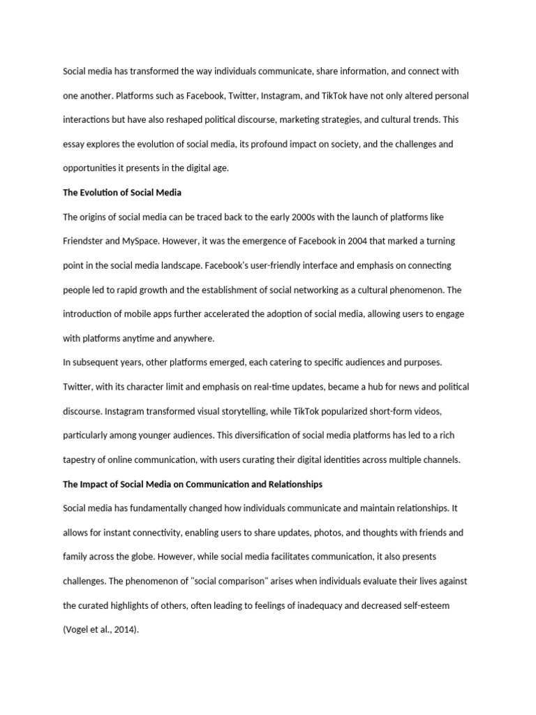 Social Media Has Transformed The Way Individuals Communicate Pdf