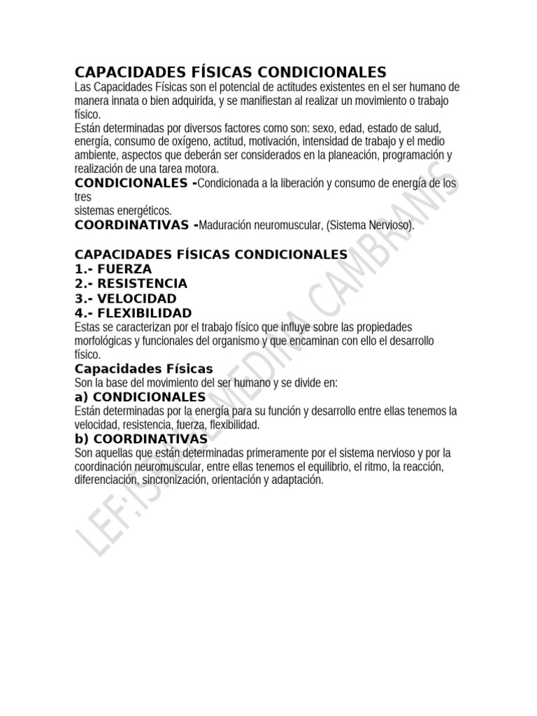 Capacidades Físicas Condicionales Medina | PDF