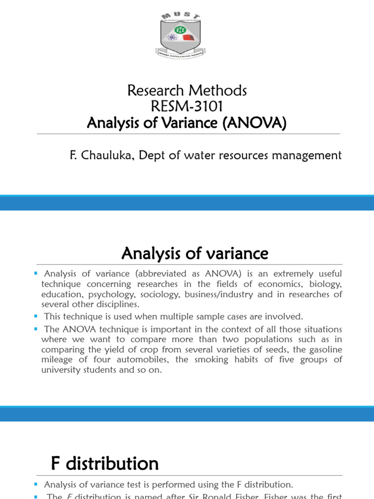 Lecture 11 Analysis Of Variance Anova Pdf