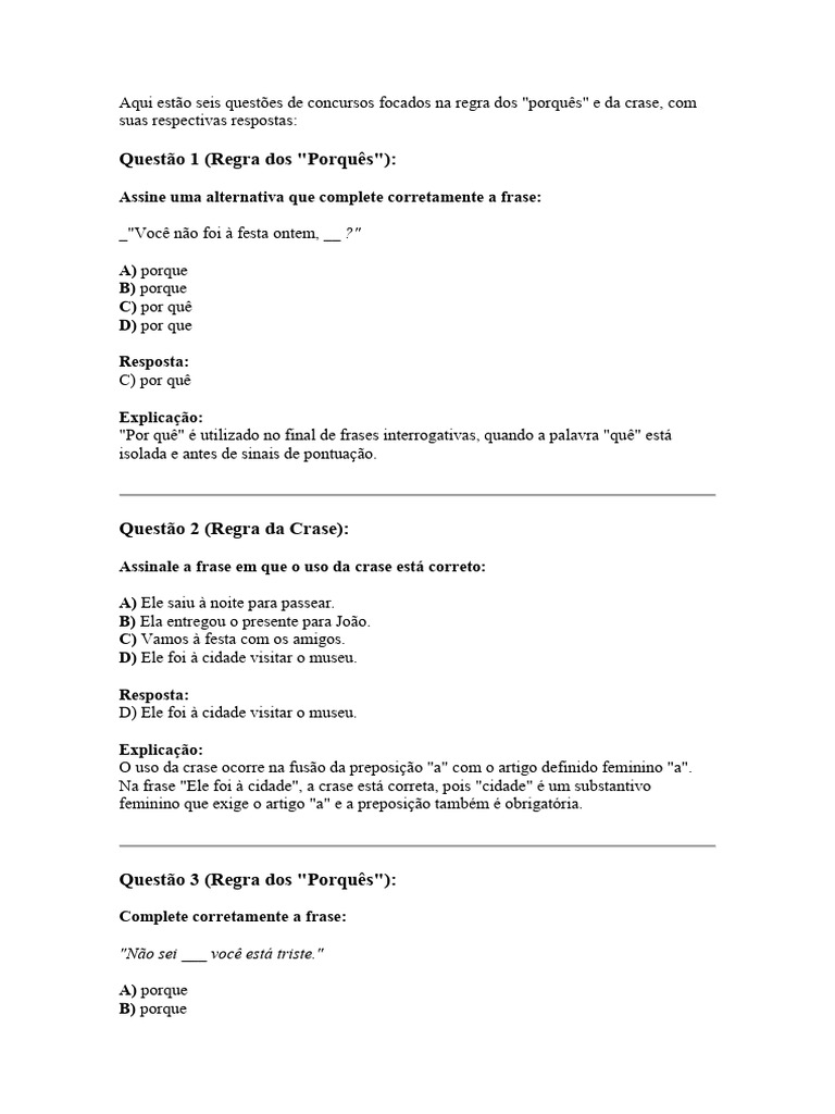 5 Questoes De Porques E Crase Para Concurso Parte 2 Pdf