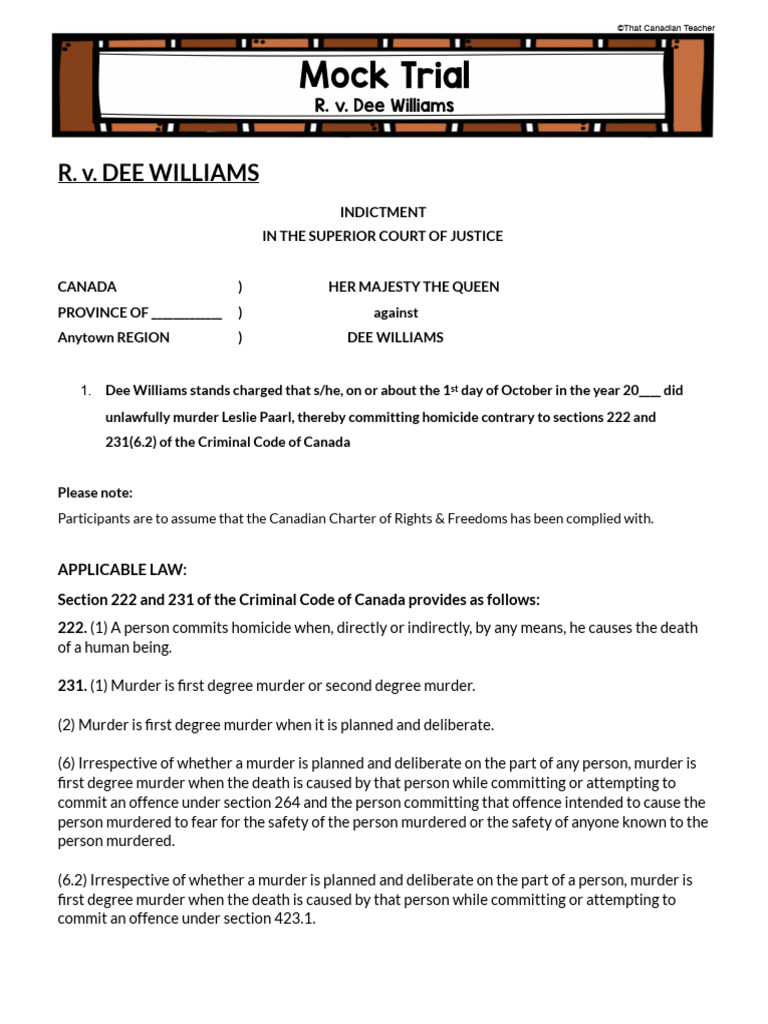 Mock Trial: R. V. Dee Williams | PDF