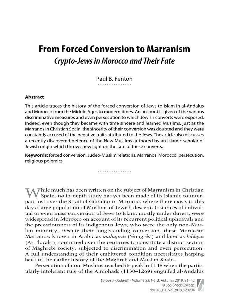 From Forced Conversion To Marranism Crypto-Jews in Morocco and Their ...