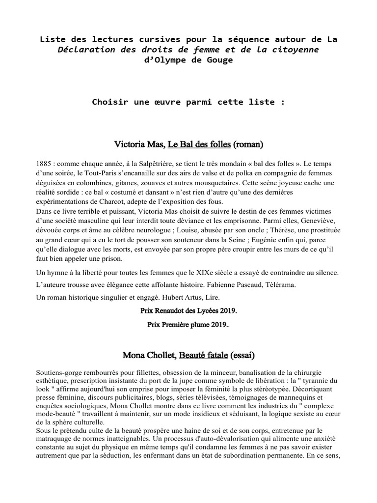 Lectures cursives Olympe de Gouge | PDF