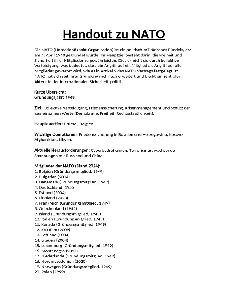 Handout Zu NATO | PDF