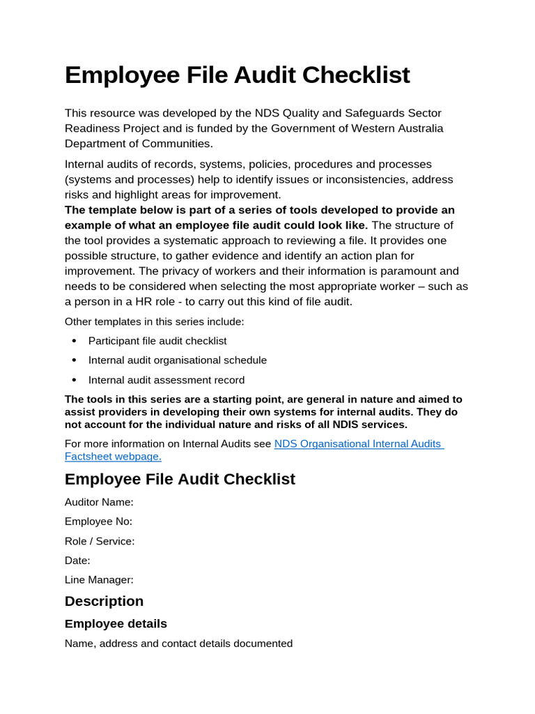 Internal Audit Employee File Audit Checklist Accessible | PDF | Audit ...