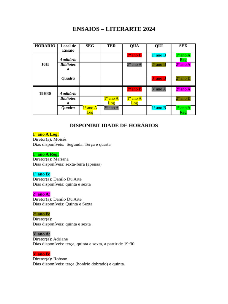 Cronograma de Ensaios - Outubro-1 | PDF