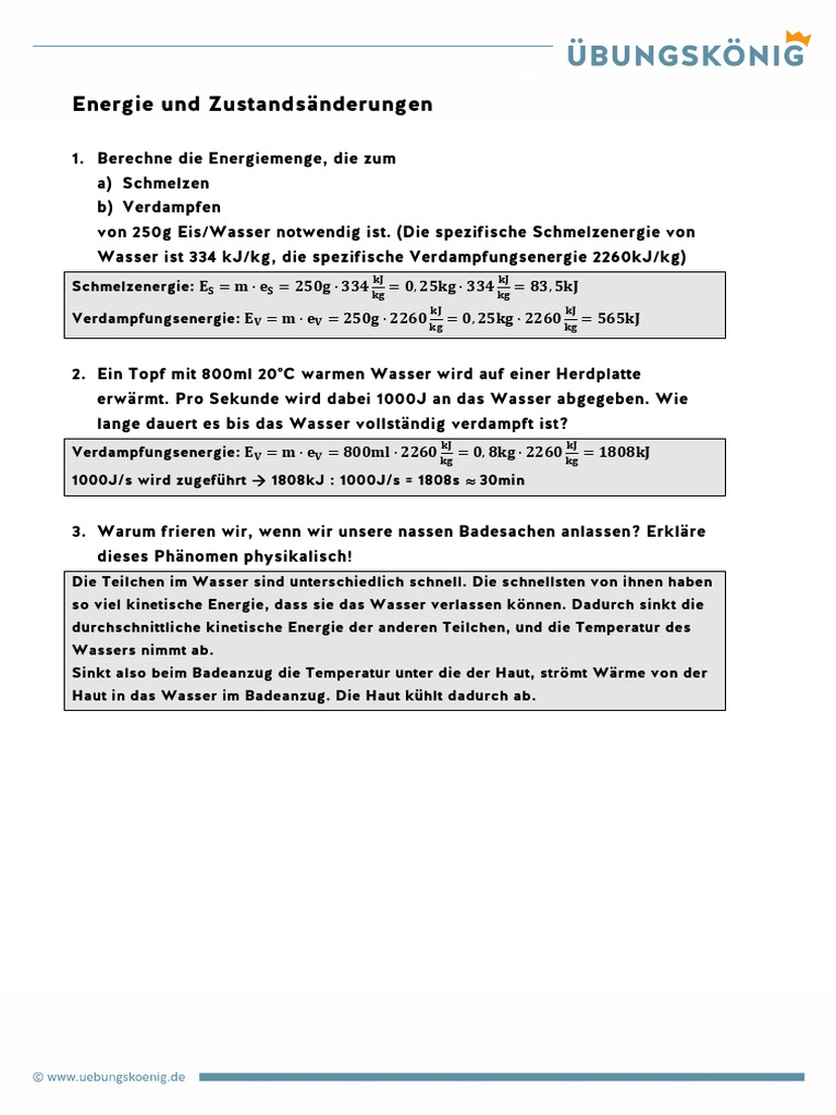 Physik 8. Klasse - Energie - Und - Zustandsaenderungen - 1 - Loesung | PDF