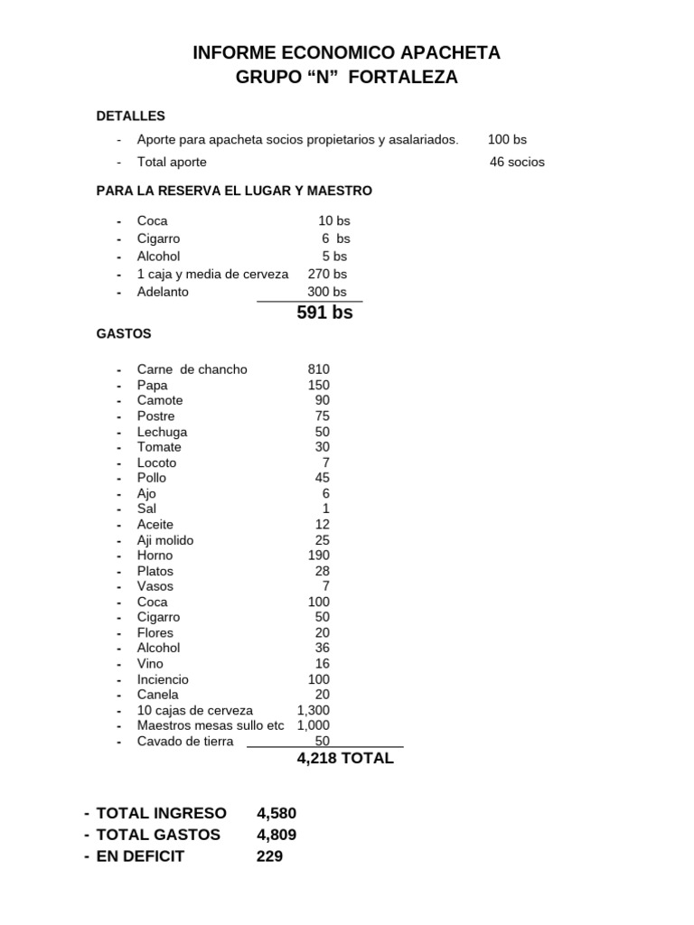 Informe Economico Apacheta | PDF