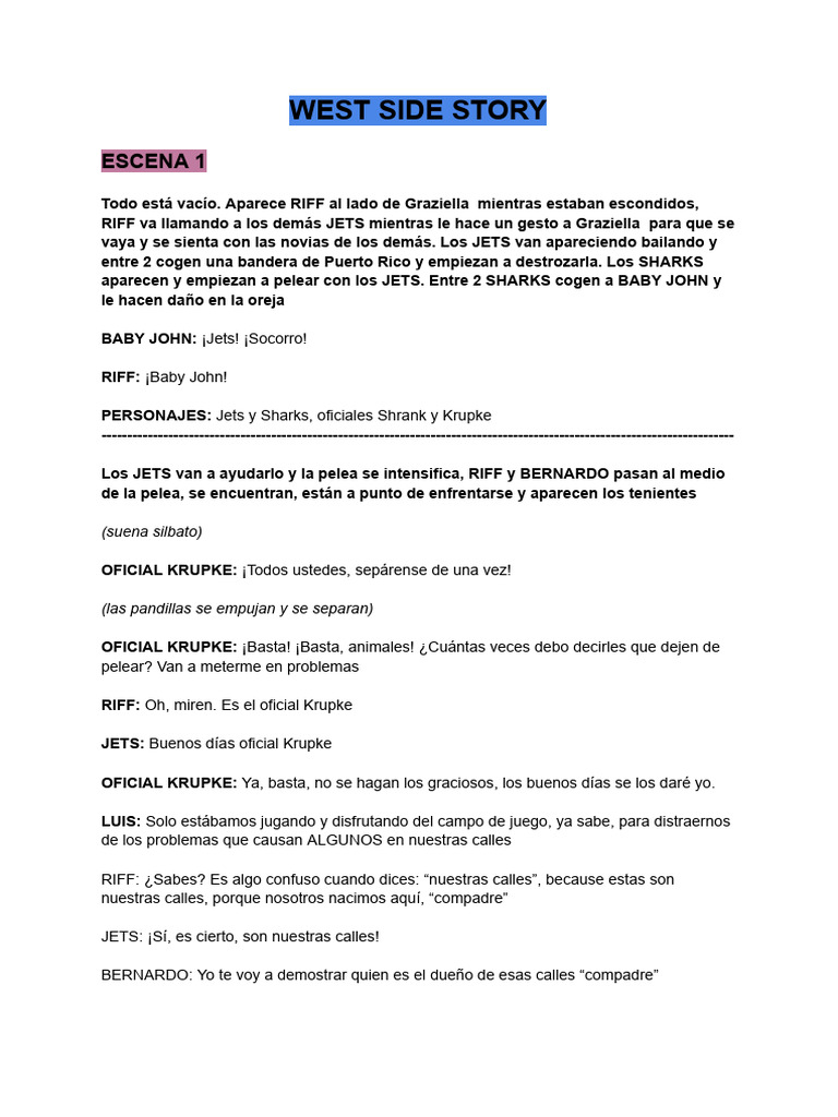West Side Story Script Excerpt | PDF