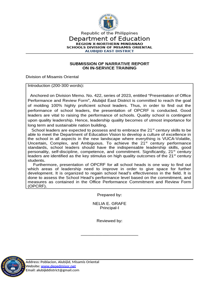 Narrative Report On Opcrf Presentation 2022 2023 | PDF