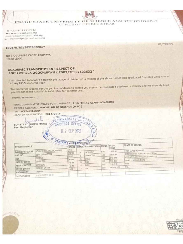 University Transcript Aguh (1) - Compressed | PDF