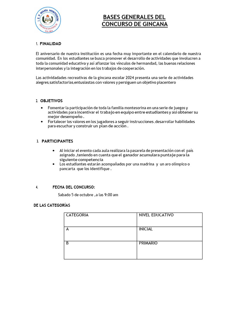 BASES GENERALES DEL CONCURSO DE GINCANA | PDF