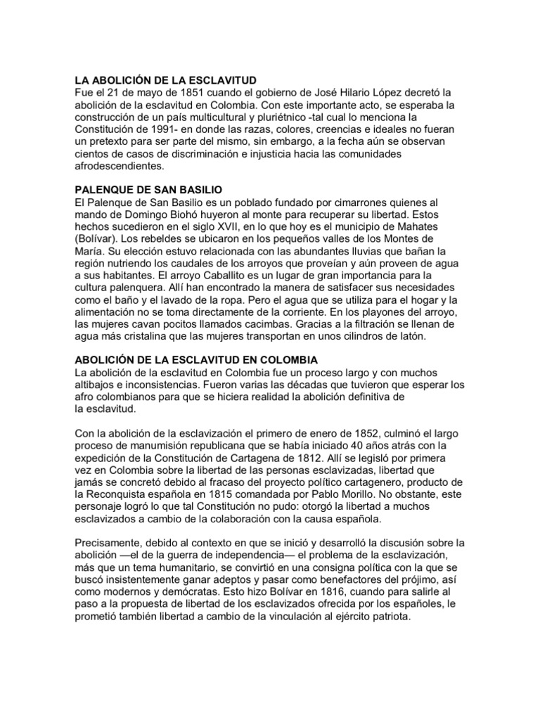 La Abolición de La Esclavitud | PDF | Esclavitud | Colombia