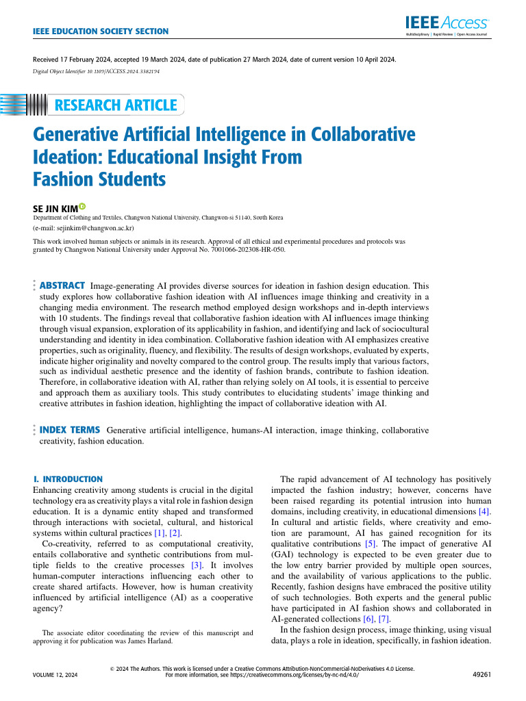 Generative Artificial Intelligence in Collaborative Ideation Educational Insight From Fashion ...