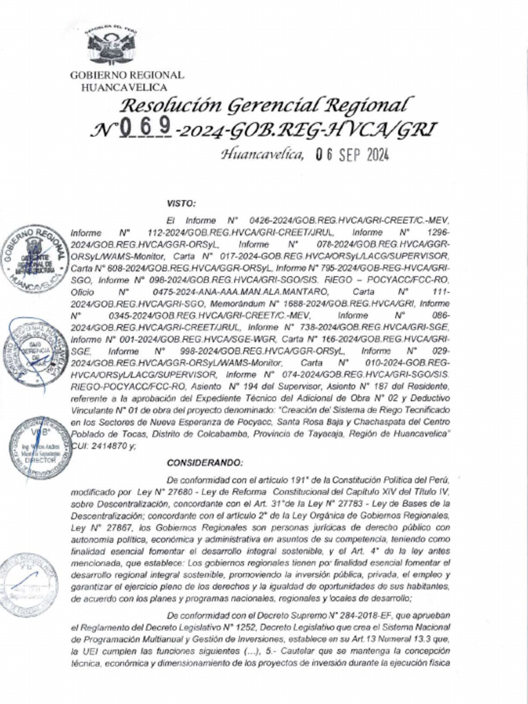 RGR - 069-2024-Gob - Reg.hvca-Gri - Adicional de Obra #02 y Deductivo Vinculante #01 | PDF